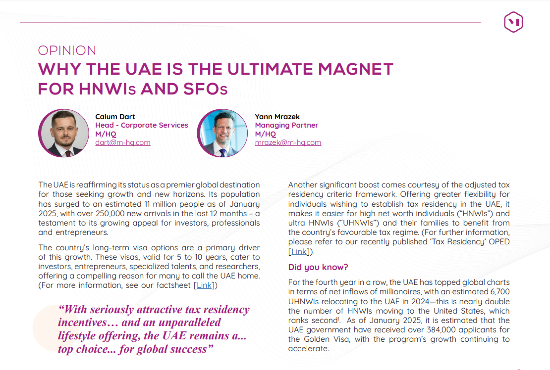 Why the UAE is the Ultimate Magnet for HNWIs and SFOs? - MHQ